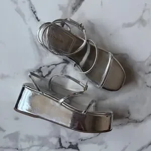 Larroude | Shoes | Larroude Gio Ankle Strap Mirror Silver Platform ...